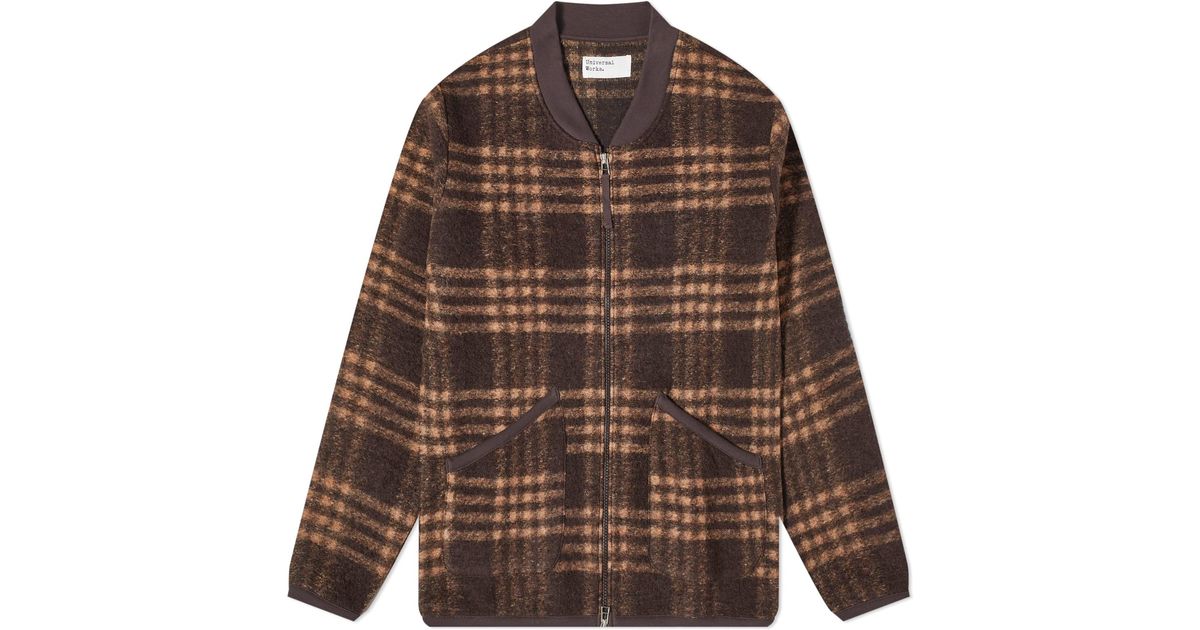 Universal Works Duke Fleece Zip Bomber Jacket in Brown for Men | Lyst