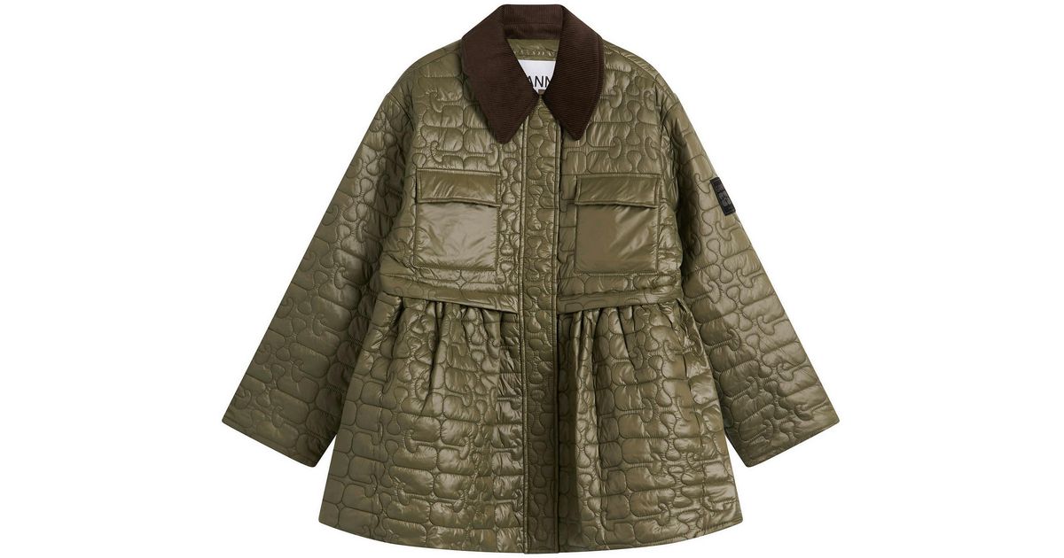 Ganni Shiny Quilt Midi Jacket in Green | Lyst UK
