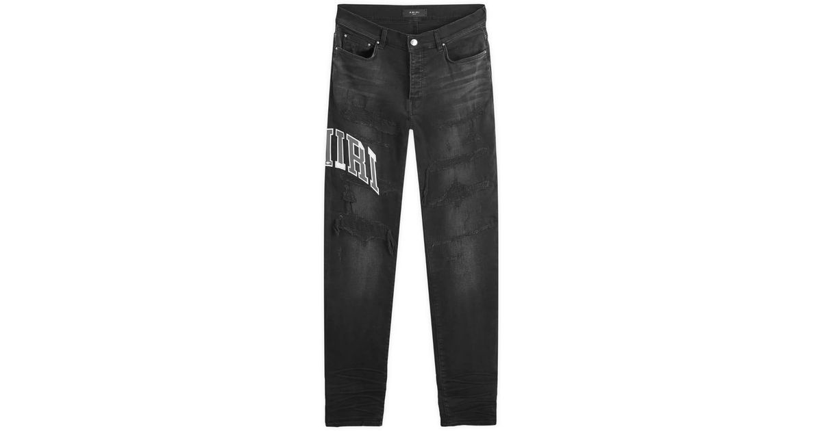 Amiri Varsity Logo Jeans in Gray for Men | Lyst