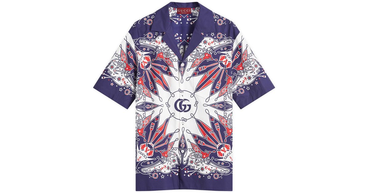 Gucci Double G Bandana Print Cotton Shirt in Blue for Men | Lyst