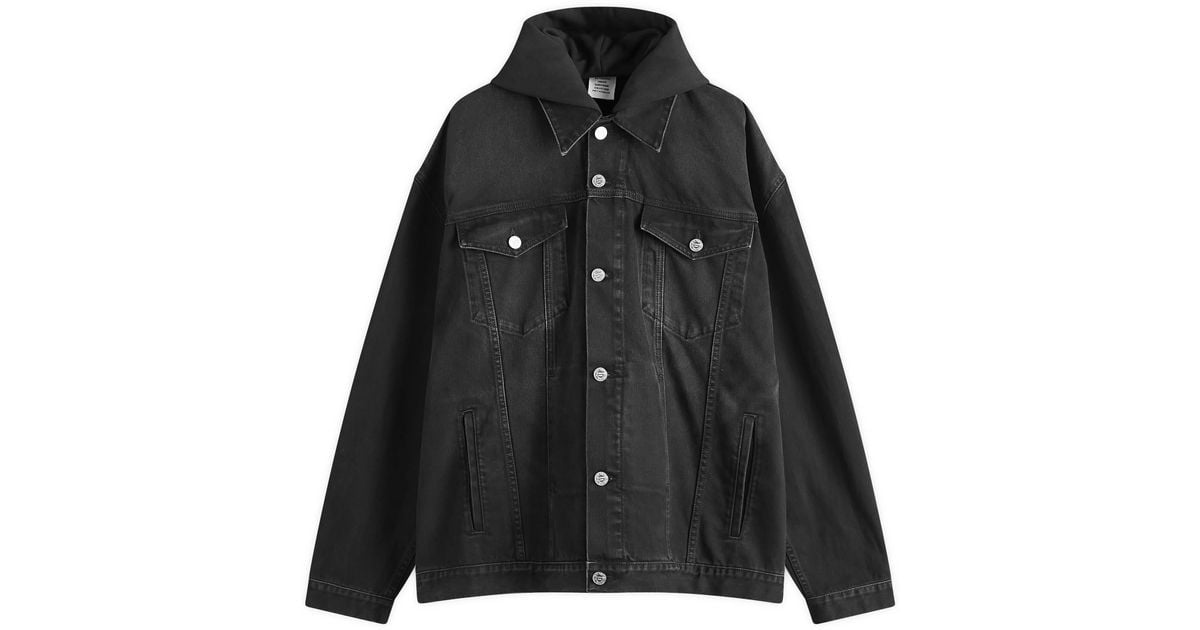 Vetements 3D Logo Hooded Denim Jacket in Black for Men | Lyst