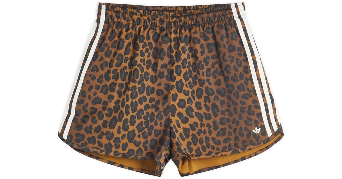 adidas Satin Leopard Print Shorts in Brown | Lyst UK