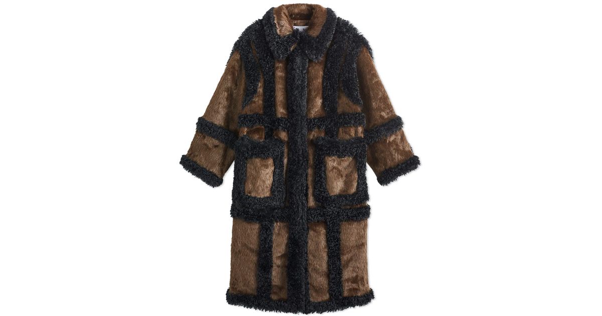 Stand Studio Long Faux Fur Coat in Black | Lyst