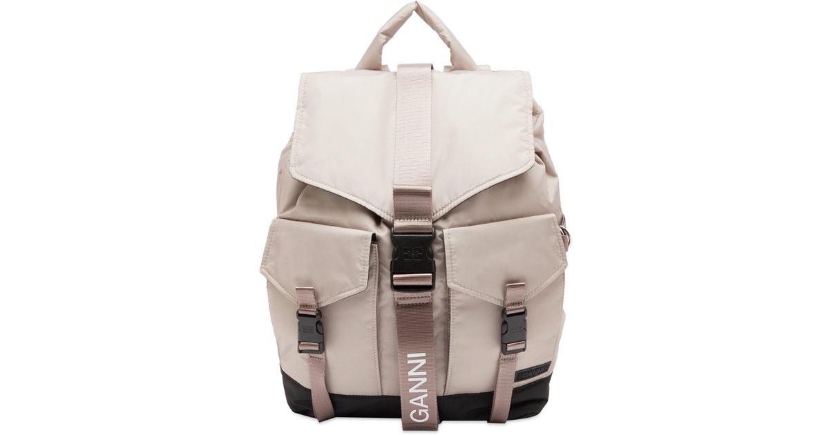 Ganni Recycled Tech Backpack in Natural | Lyst