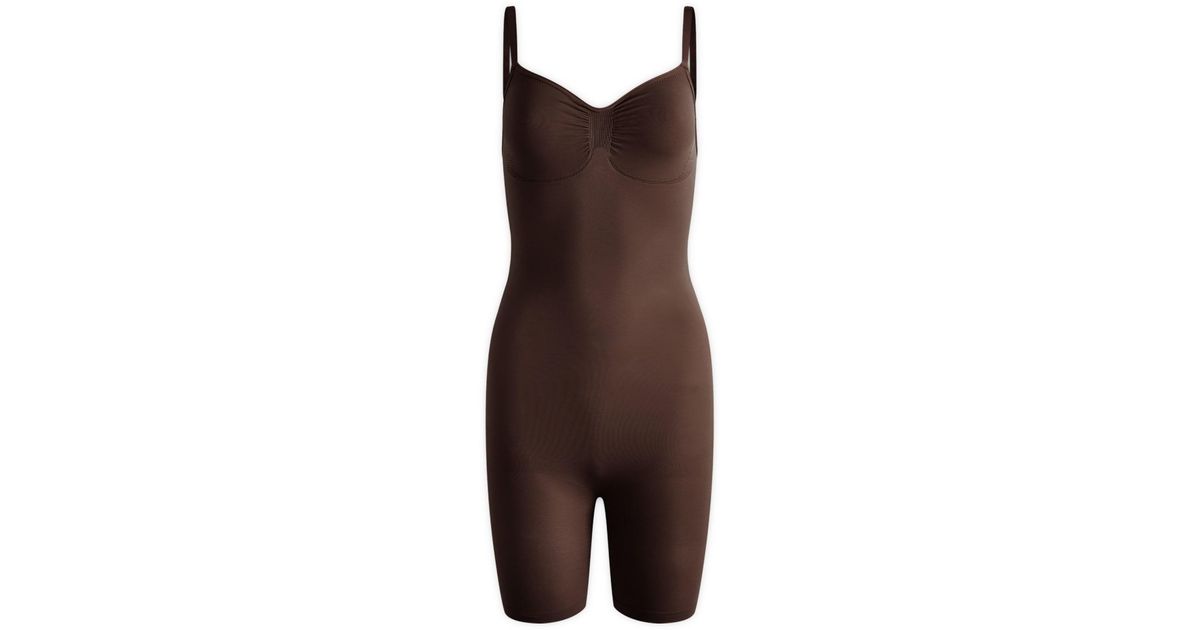 Skims Seamless Sculpt Bodysuit Mid-Thigh W/ Open Gusset in Brown | Lyst