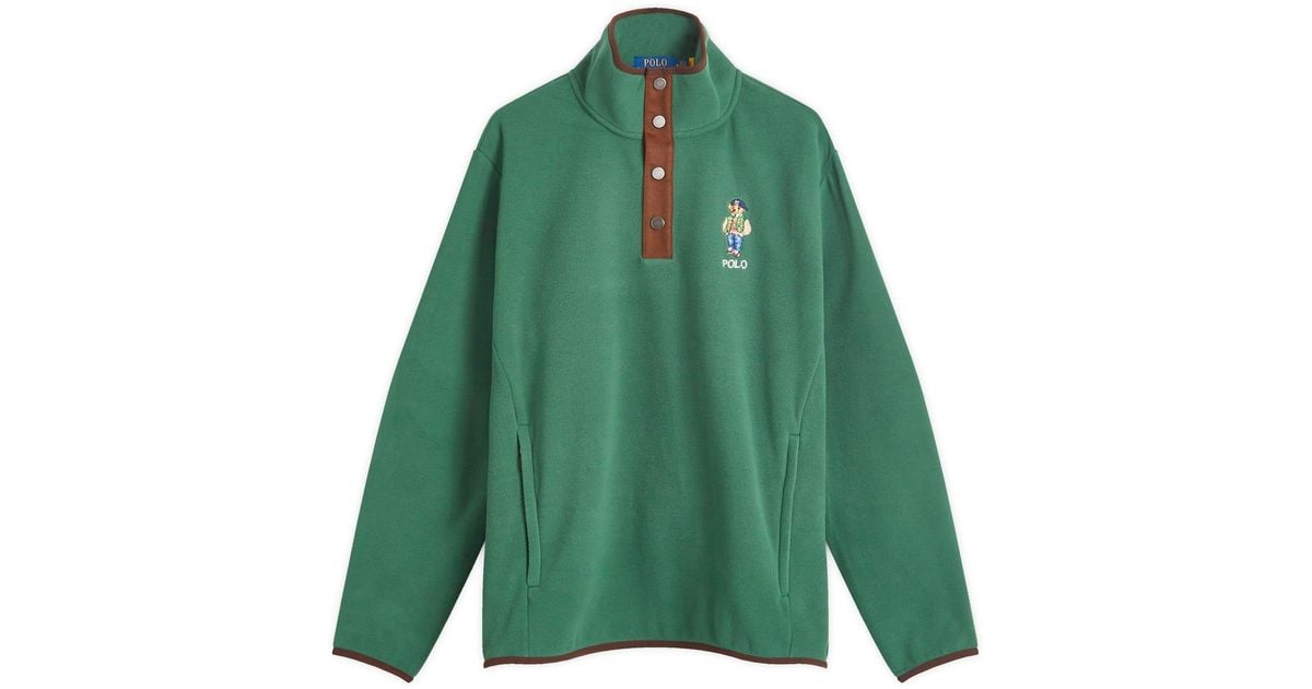 Polo Ralph Lauren Varsity Bear Quarter Snap Fleece in Green for Men | Lyst