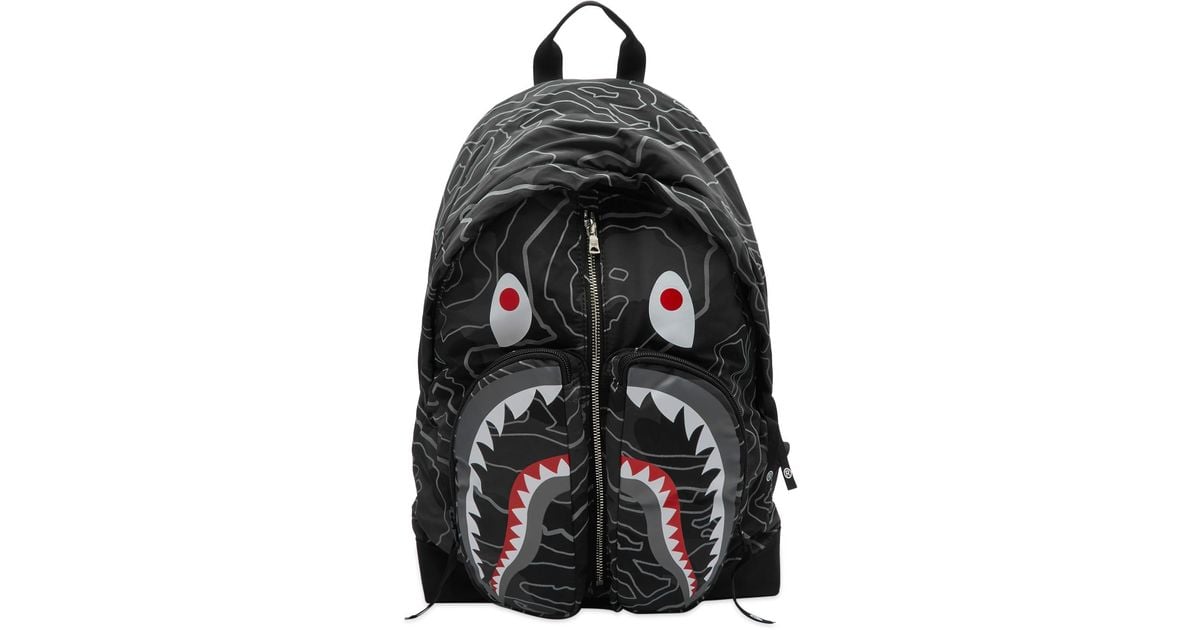 A Bathing Ape Layered Line Camo Shark Day Backpack in Black for Men ...