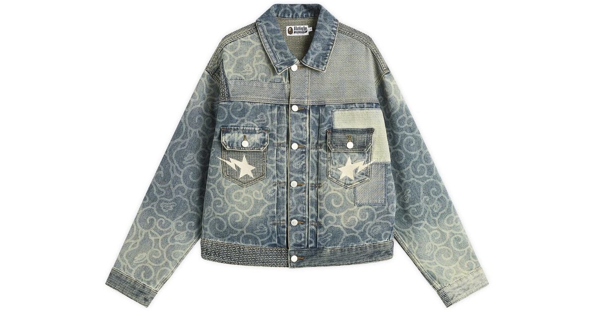 A Bathing Ape Cloud Camo Upcycled Denim Trucker Jacket in Blue for Men ...