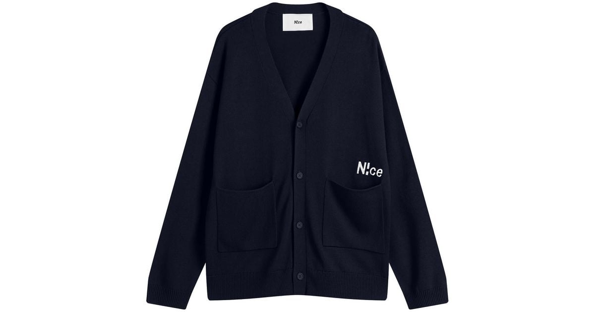 N!CE Embroidered Logo Knit Cardigan in Blue for Men | Lyst UK