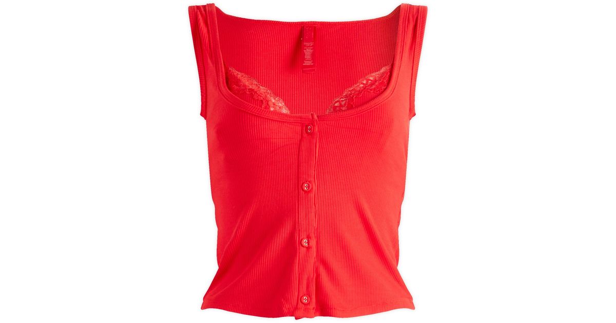 Skims Soft Lounge Lace Bralette Tank in Red | Lyst