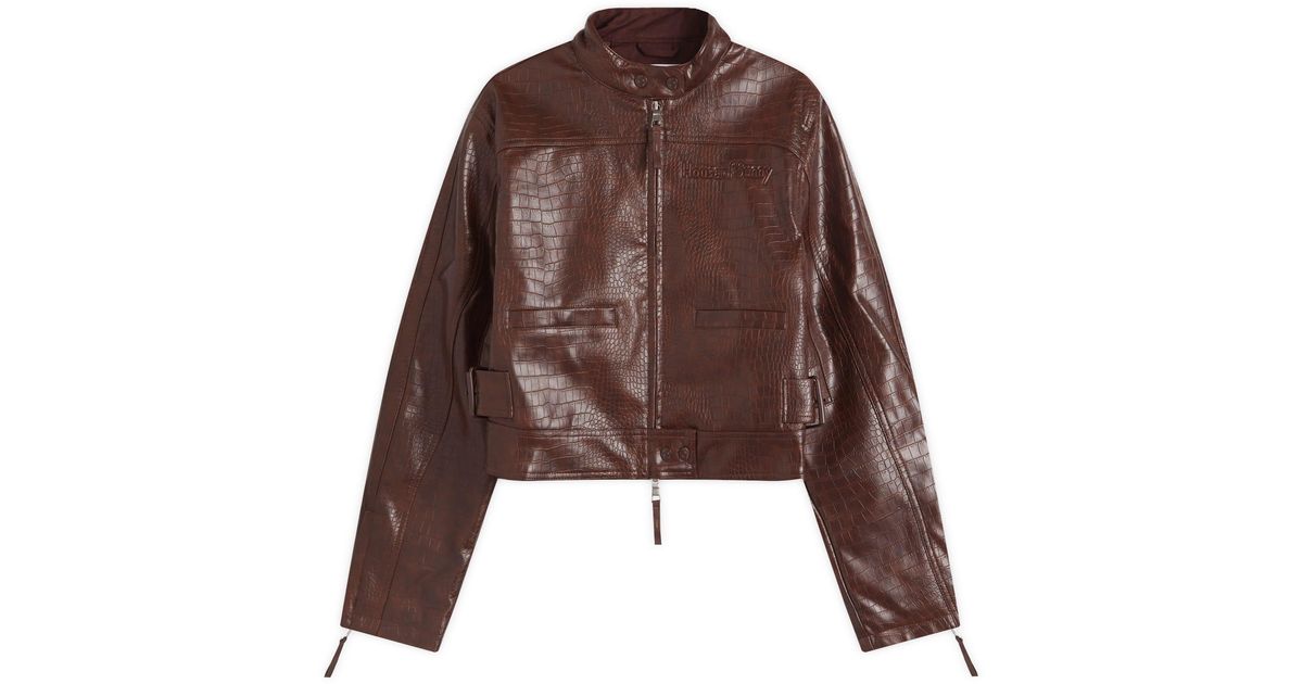 House Of Sunny Vegan Crocodile Racer Jacket in Brown | Lyst