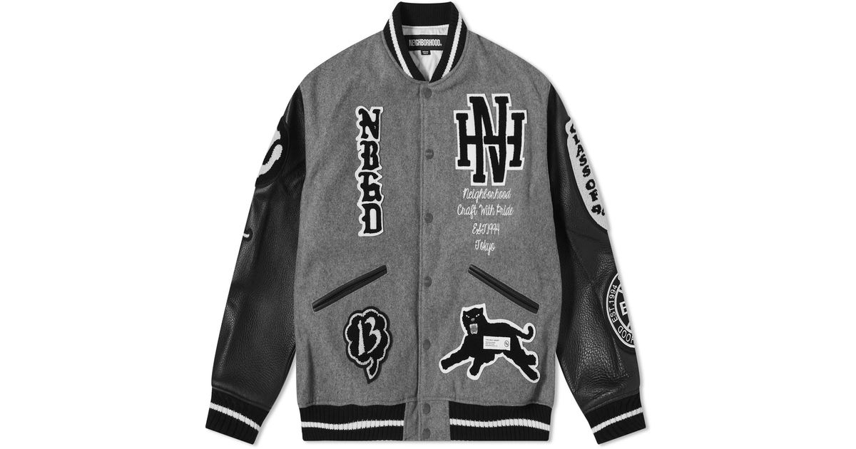 Neighborhood Stadium Wool Leather Varsity Jacket in Gray for Men | Lyst