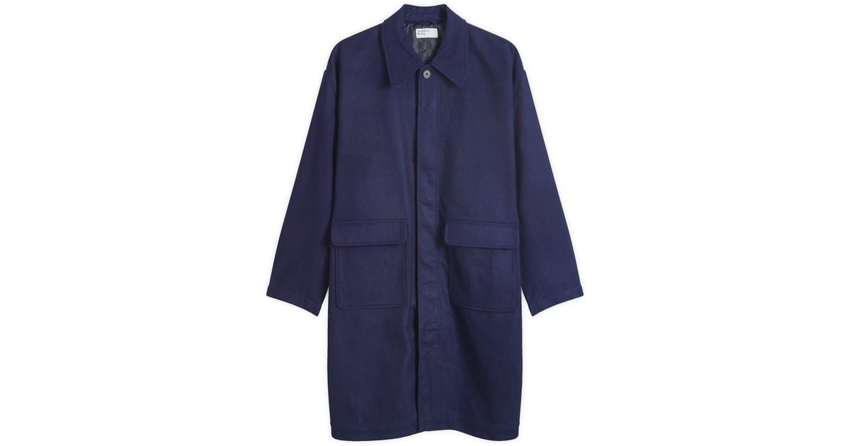 Universal Works Melton Wool Account Coat in Blue for Men | Lyst