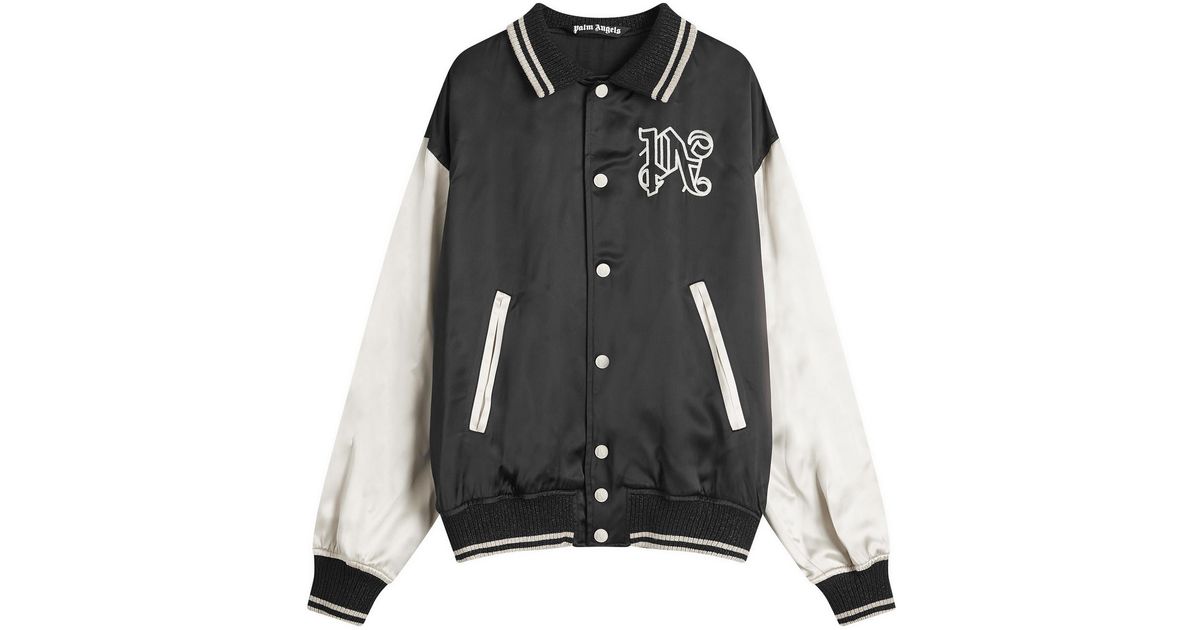 Palm Angels Gothic Logo Varsity Jacket in Black for Men | Lyst