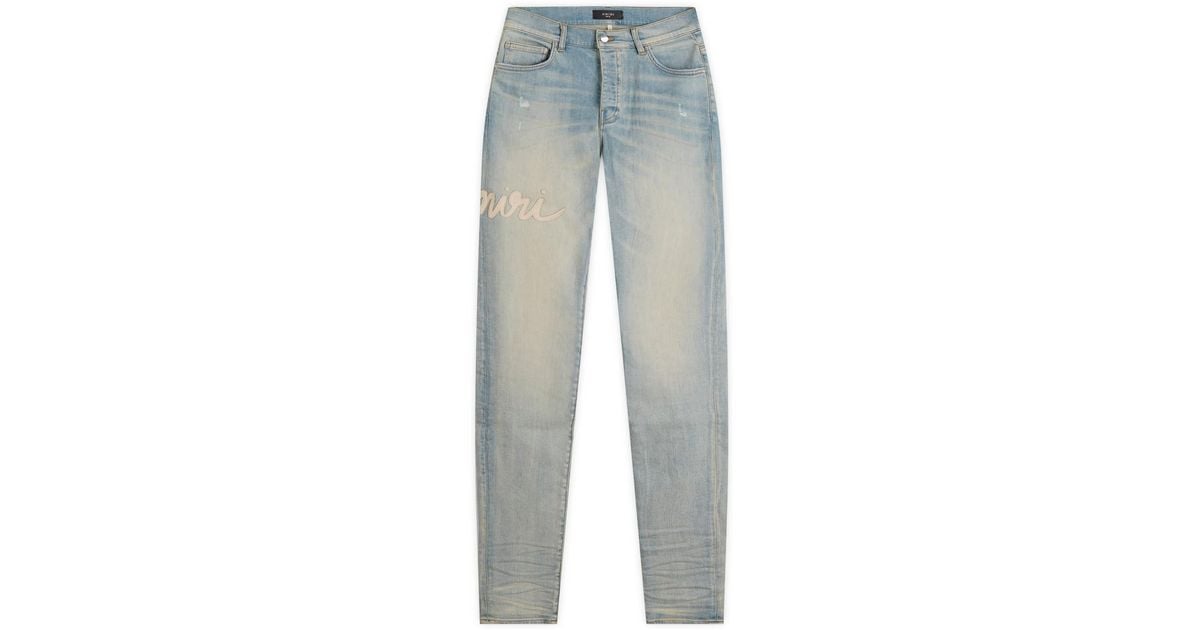 Amiri Script Logo Jeans in Blue for Men | Lyst