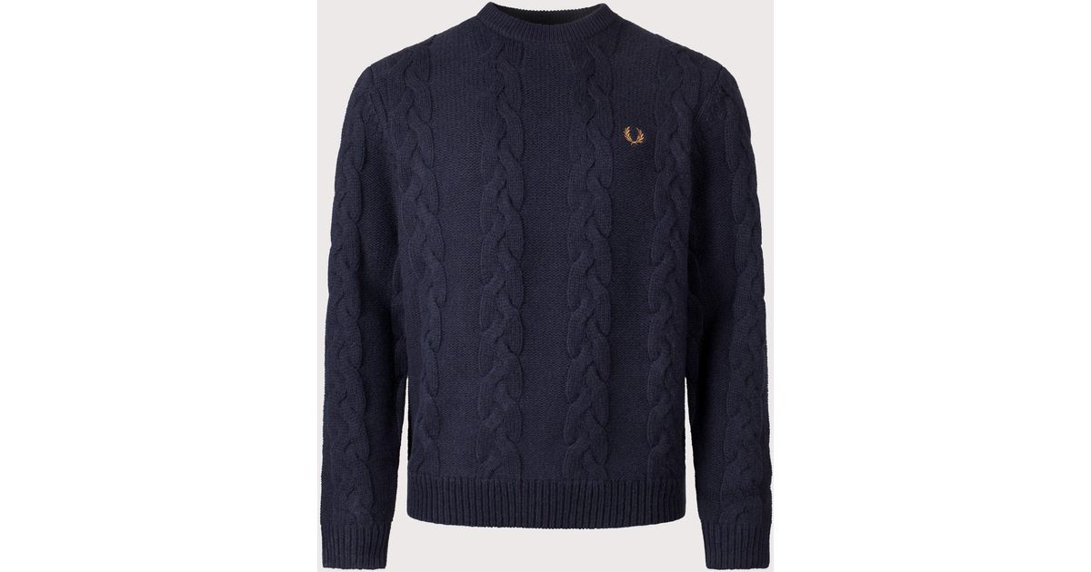 Fred Perry Chunky Cable Knit Jumper in Blue for Men | Lyst UK