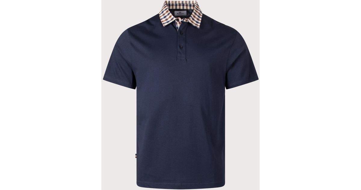 Aquascutum Club Check Collar Polo Shirt in Blue for Men | Lyst UK