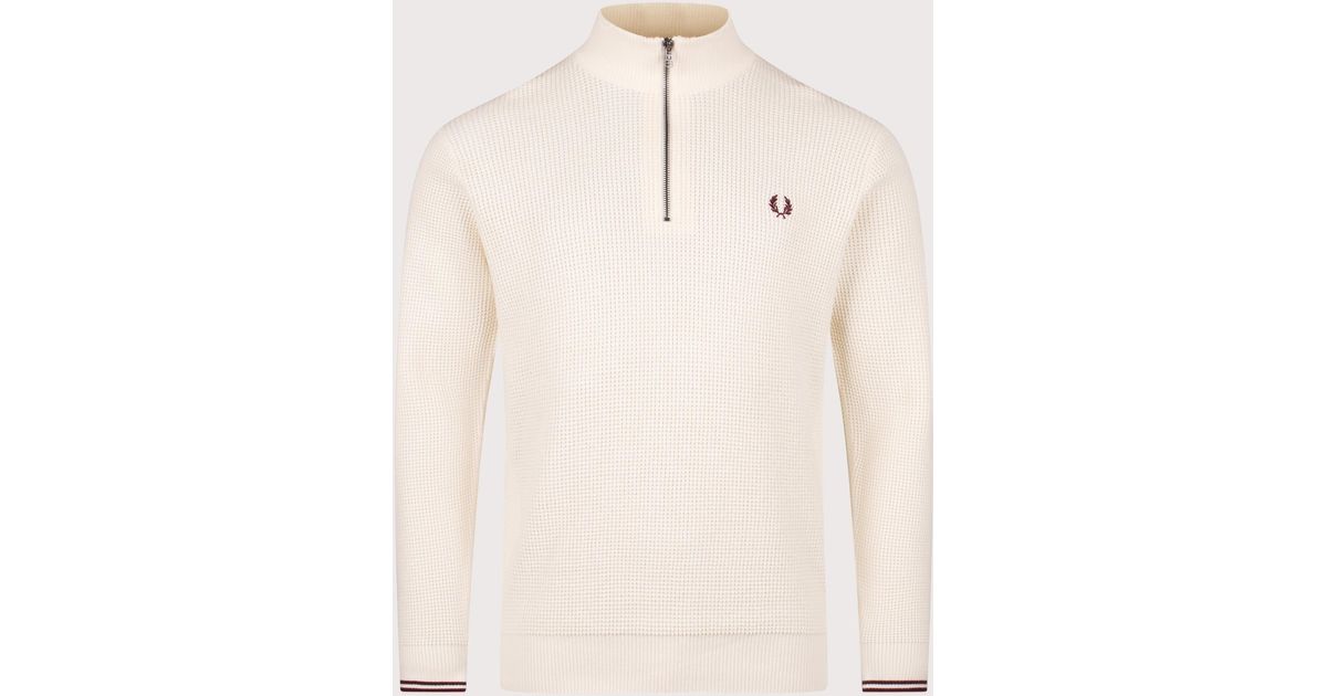 Fred Perry Waffle Stitch Quarter Zip Jumper in Natural for Men | Lyst UK