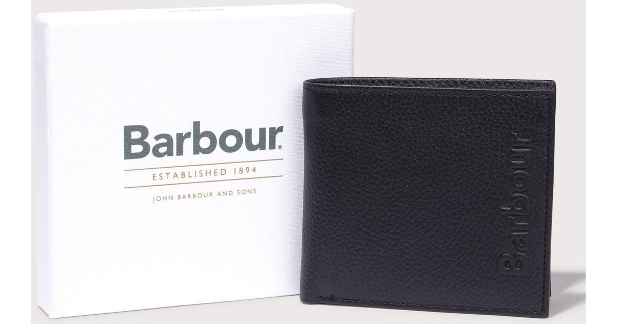 Barbour Logo Leather Billfold Wallet in Blue for Men | Lyst UK