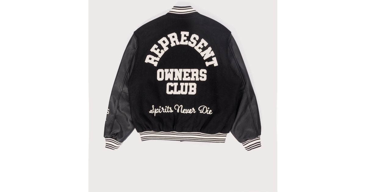 Represent Oversized Fit Owners Club Varsity Jacket in Black for Men ...