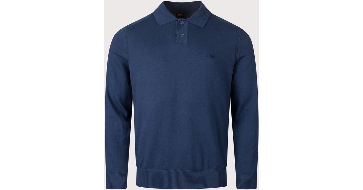 BOSS Long Sleeve Asac Polo Shirt in Blue for Men | Lyst UK