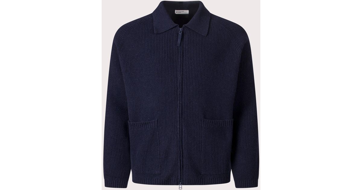 Universal Works Relaxed Fit Wool Zip Cardigan in Blue for Men | Lyst UK