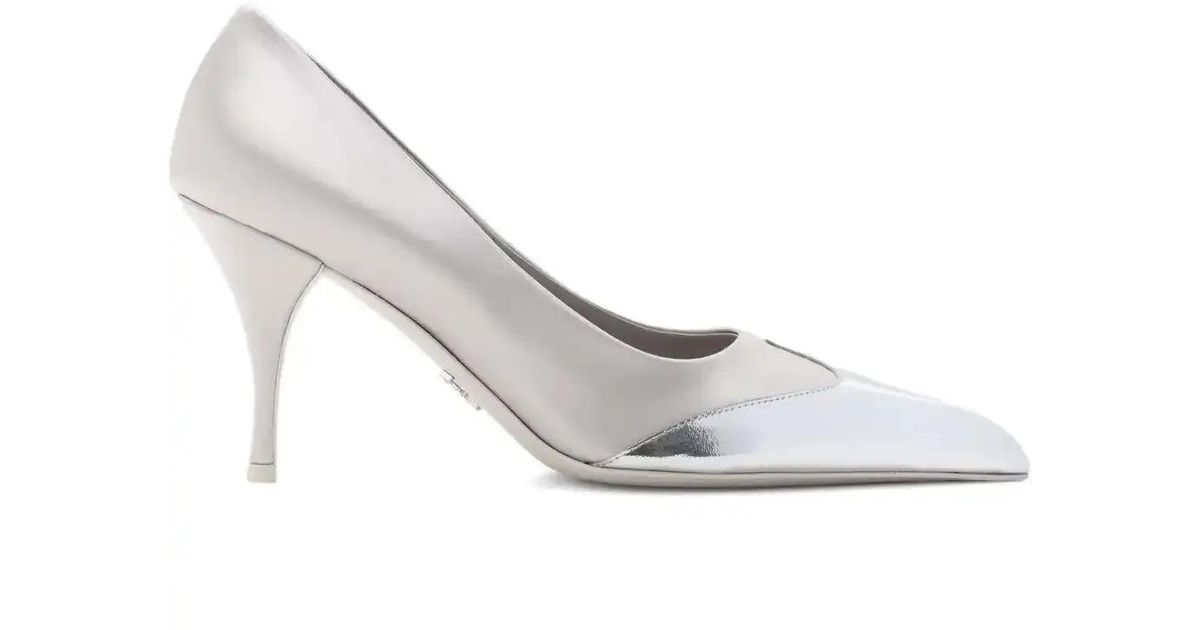 Prada Metallic-Toecap Pumps in White | Lyst