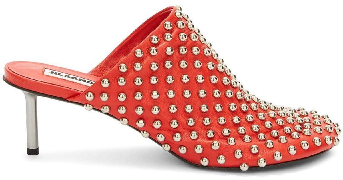 Jil Sander Studded Mules in Red | Lyst