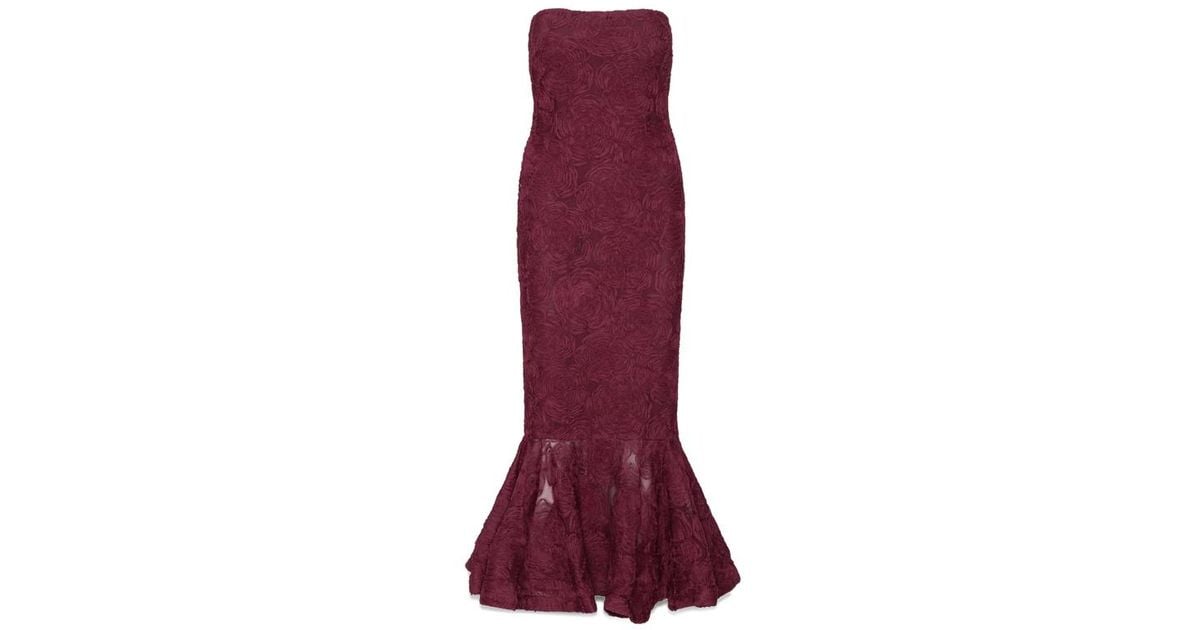 ROTATE BIRGER CHRISTENSEN Flower Flounce-Hem Midi Dress in Red | Lyst UK
