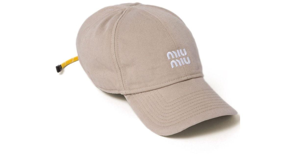 Miu Miu Logo-Embroidered Denim Baseball Cap in Natural | Lyst UK