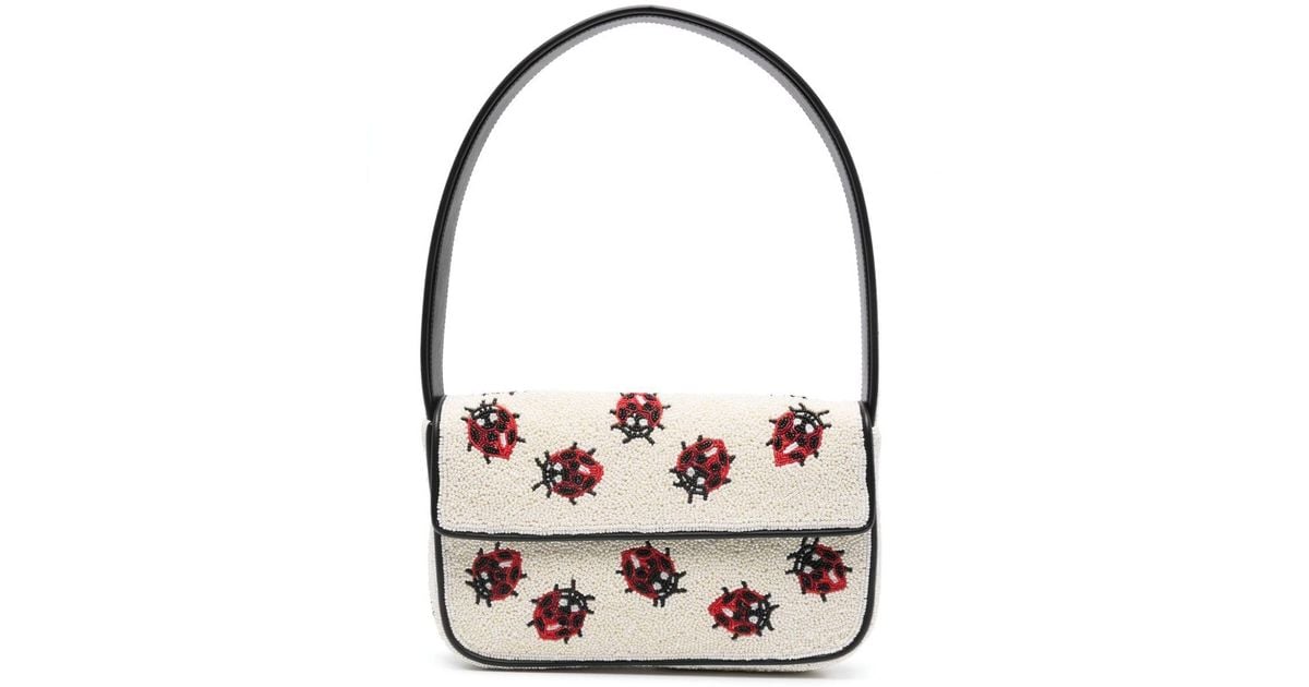 STAUD Tommy Ladybug Beaded Shoulder Bag in White | Lyst
