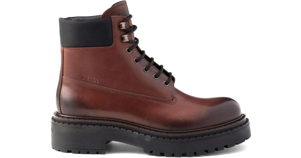 Prada Leather Work Boots in Brown for Men | Lyst