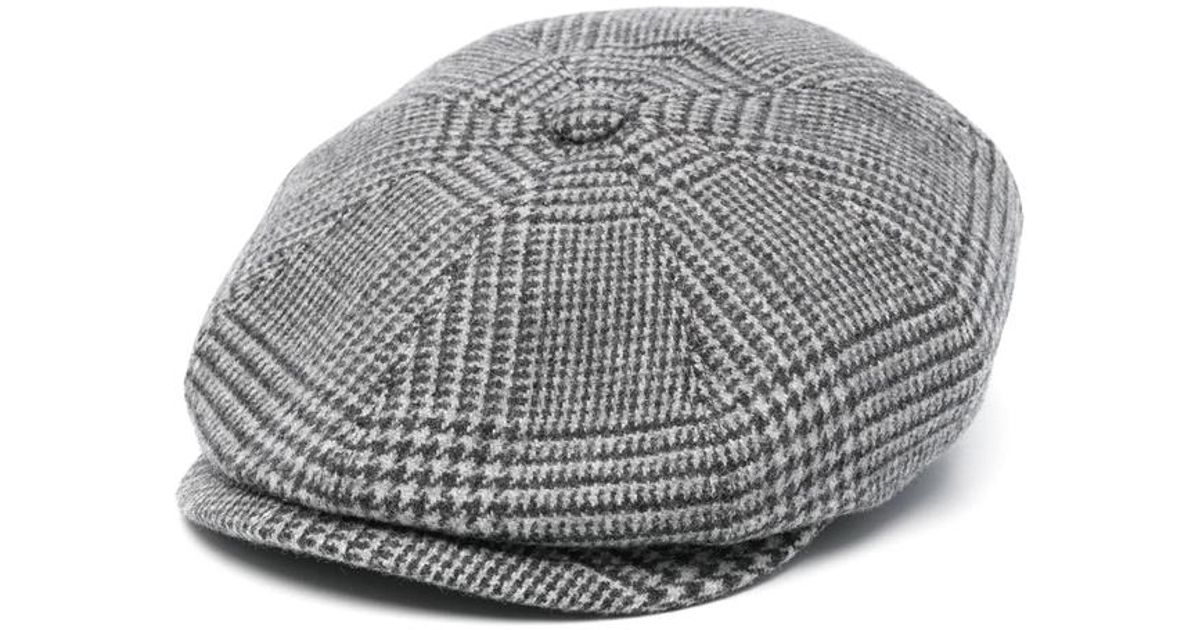 Tagliatore Checked Baker Boy Hat in Grey for Men | Lyst UK