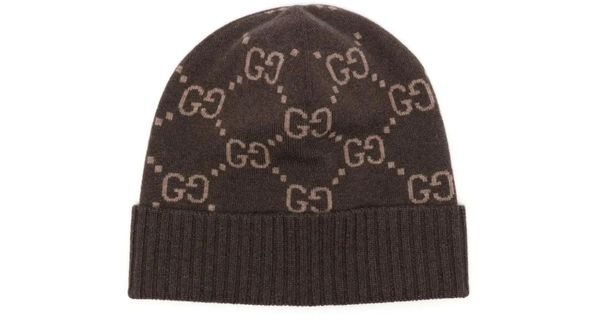 Gucci Gg-Jacquard Cashmere Beanie Hat in Brown for Men | Lyst UK