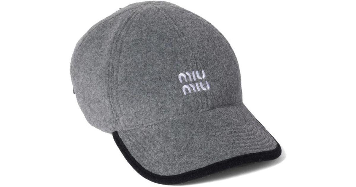 Miu Miu Fleece Baseball Cap in Grey | Lyst UK