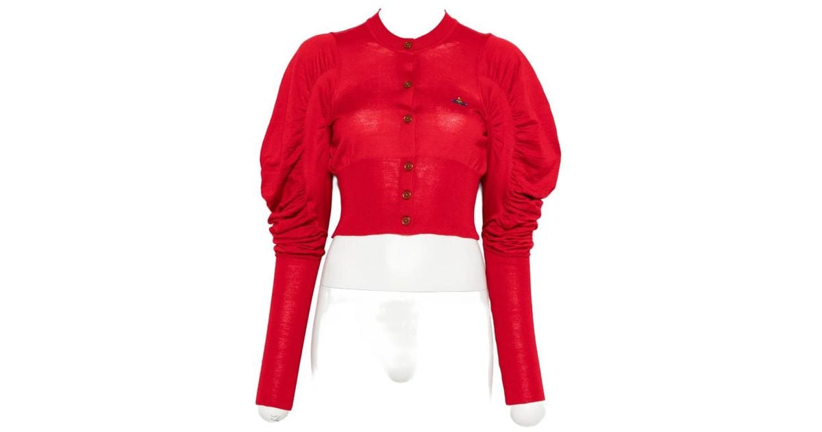 Vivienne Westwood Puff-Sleeve Cardigan in Red | Lyst UK