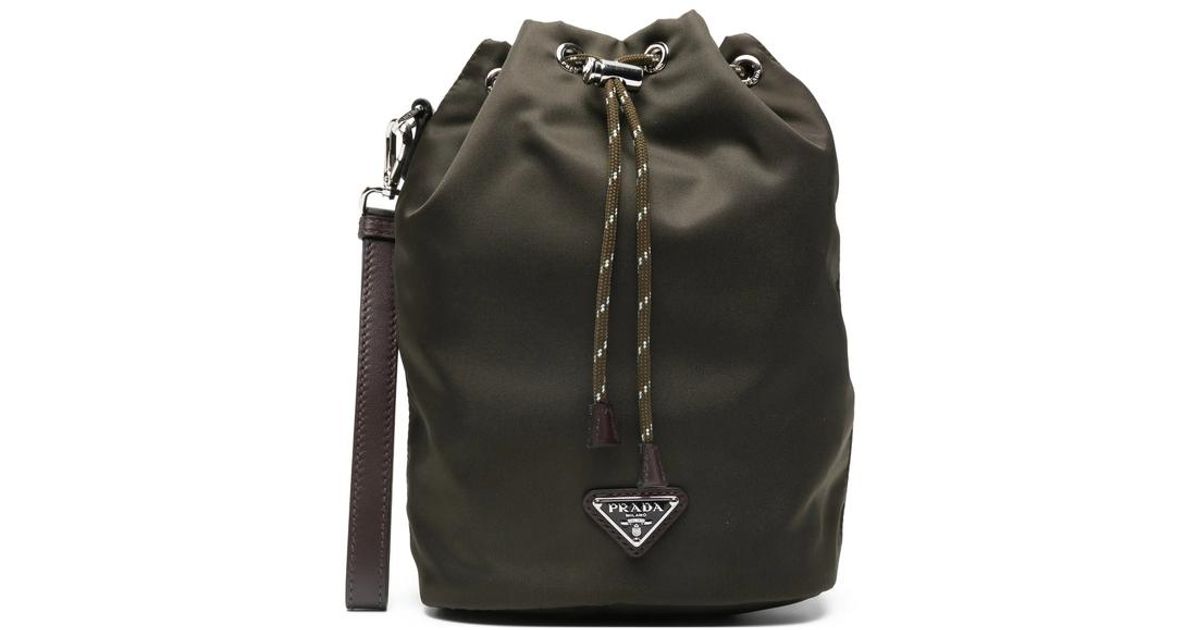Prada Drawstring Logo-Plaque Clutch Bag in Black for Men | Lyst UK