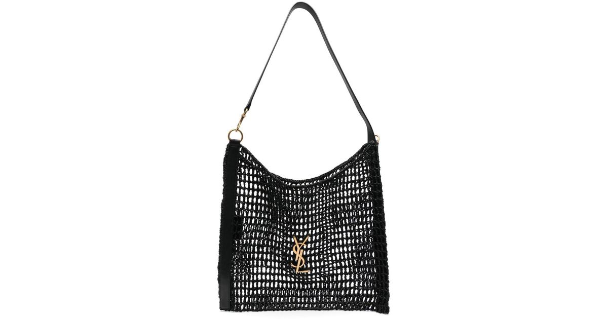 Saint Laurent Oxalis Raffia Shoulder Bag in Black | Lyst