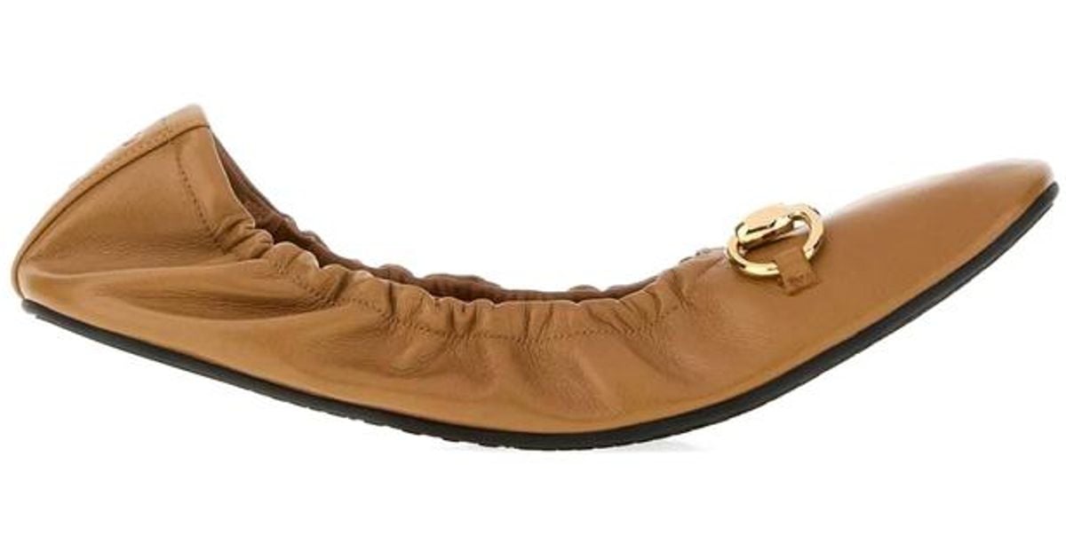 Gucci Prima Horsebit-Detail Ballet Flats in Brown | Lyst UK