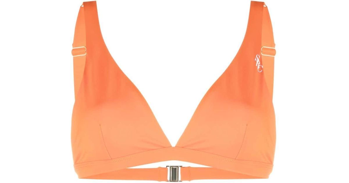 Sporty & Rich Logo-print Triangle Bikini Top in Orange | Lyst