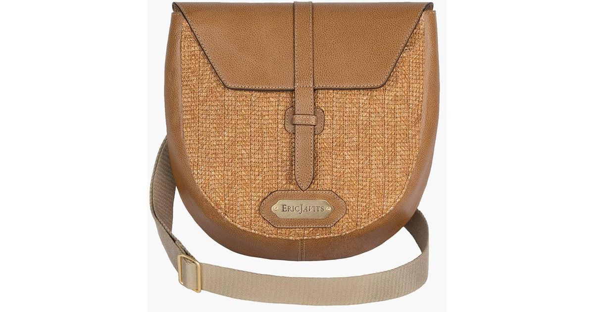 Eric Javits Palm Pouch Woven Raffia Straw Messenger Bag in White | Lyst