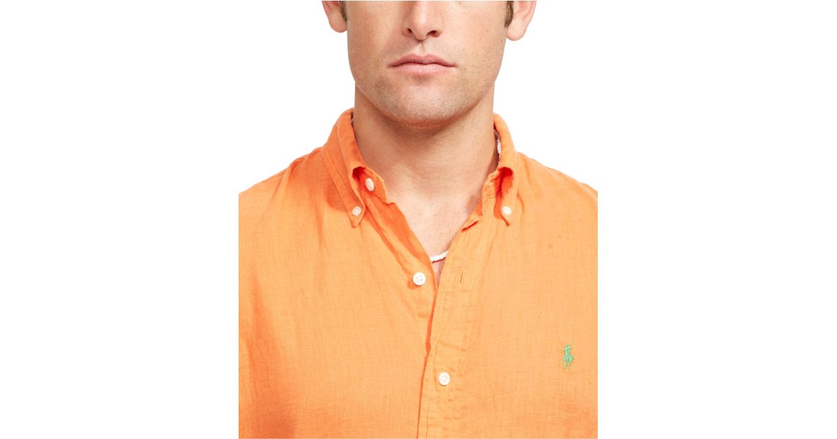 Polo Ralph Lauren Short-sleeved Linen Shirt in Orange for Men | Lyst Polo Ralph Lauren Short-sleeved Linen Shirt in Orange for Men | Lyst