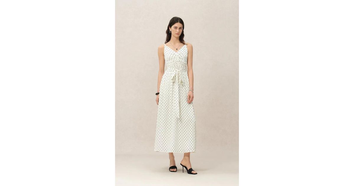 Fabrique Luna Polka Dot Tie Dress in Natural | Lyst UK