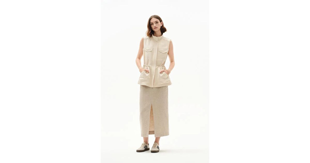 Fabrique Ionia Cinched Waist Drawstring Vest in Natural | Lyst UK