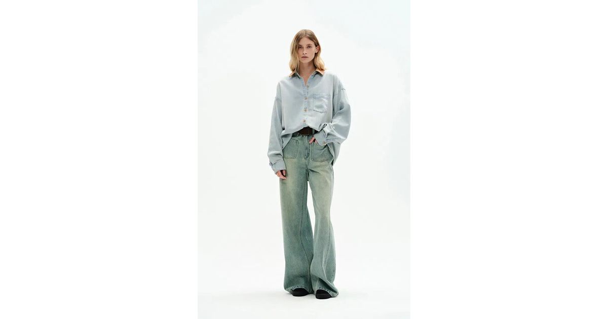 Fabrique Myra Oxford Collar Denim Shirt in Blue | Lyst UK