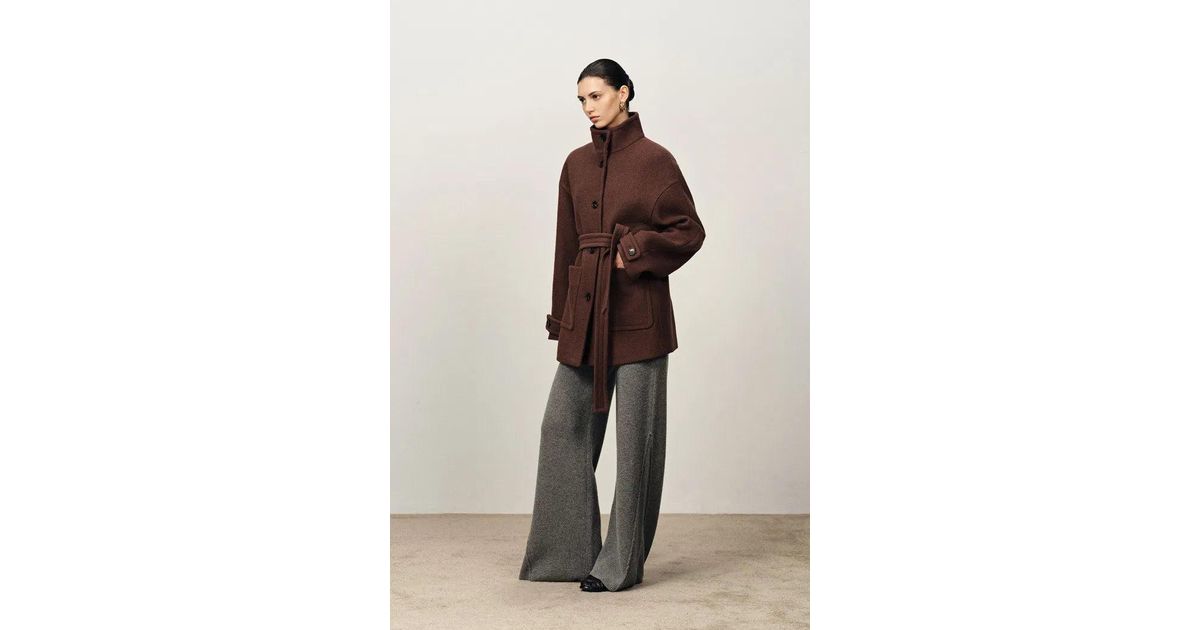 Fabrique Stand Collar Tie Short Coat in Natural | Lyst UK