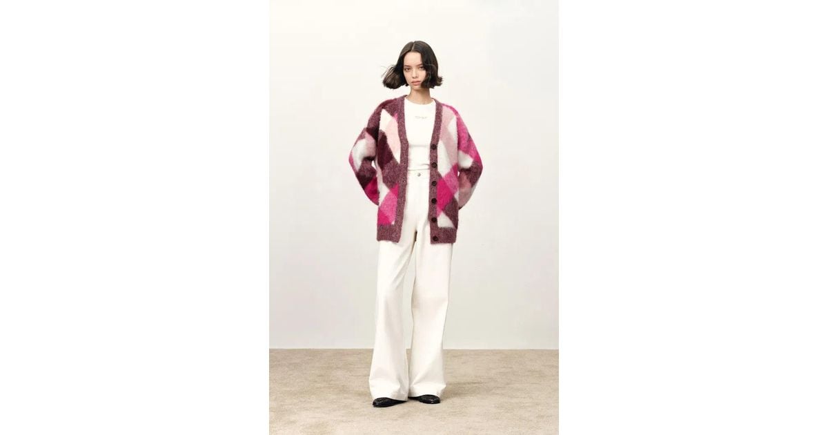 Fabrique Solstice Twisted Plaid Cardigan in Pink | Lyst UK