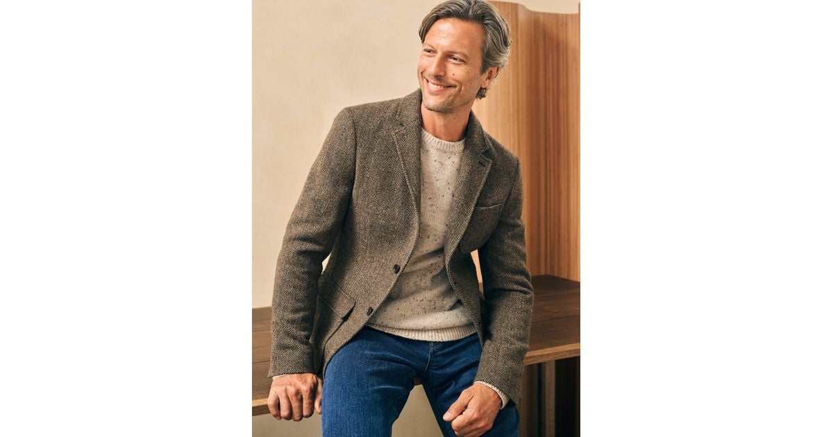 Faherty Irish Wool Herringbone Blazer in Brown for Men | Lyst