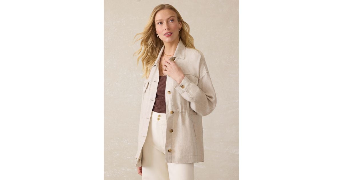 Faherty Twill Linen Utility Jacket in Natural | Lyst
