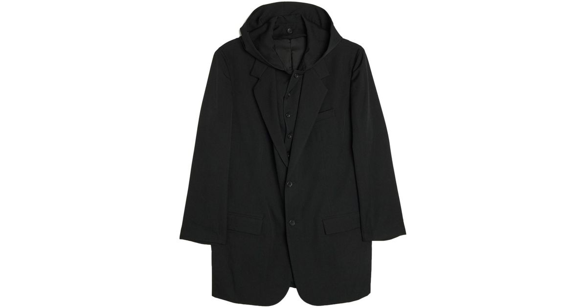 Yohji Yamamoto Crease Effect Hooded Jacket in Black for Men | Lyst